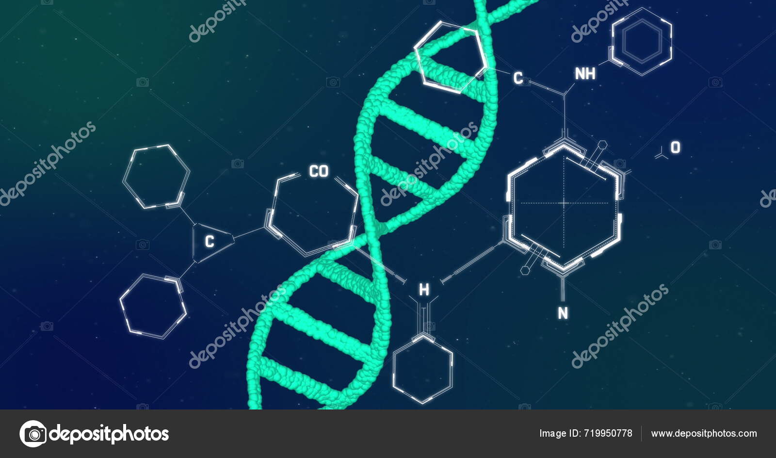 Image Chemical Structures Dna Strand Spinning Blue Background Global ...