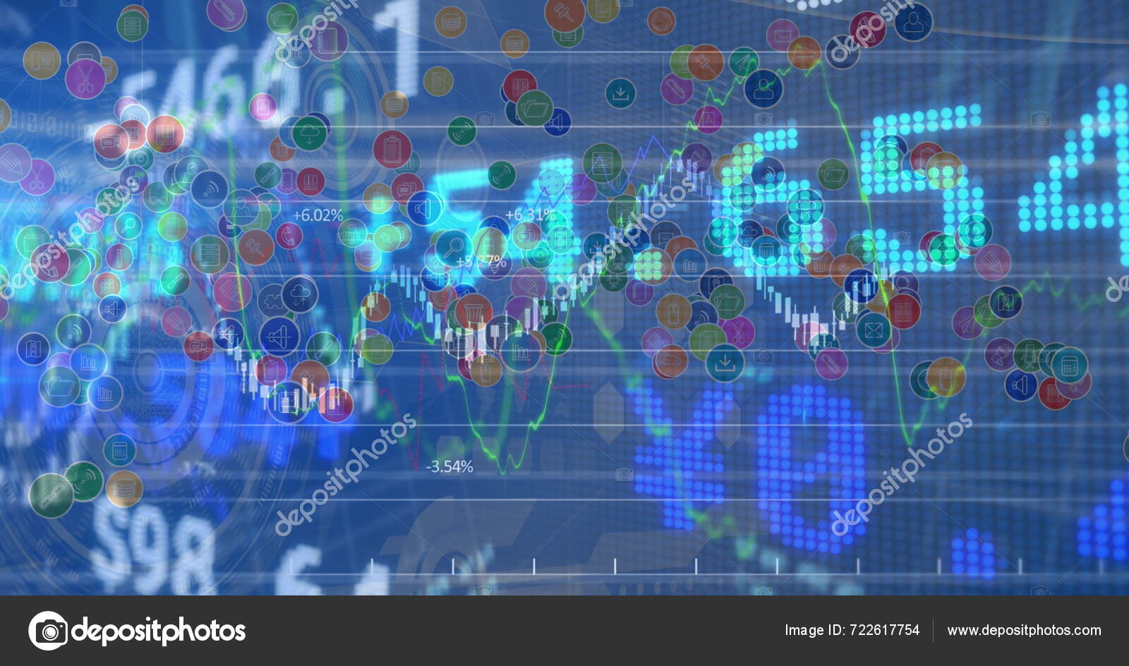 Colorful Graphs Numbers Overlaying Blurry Stock Market Background ...