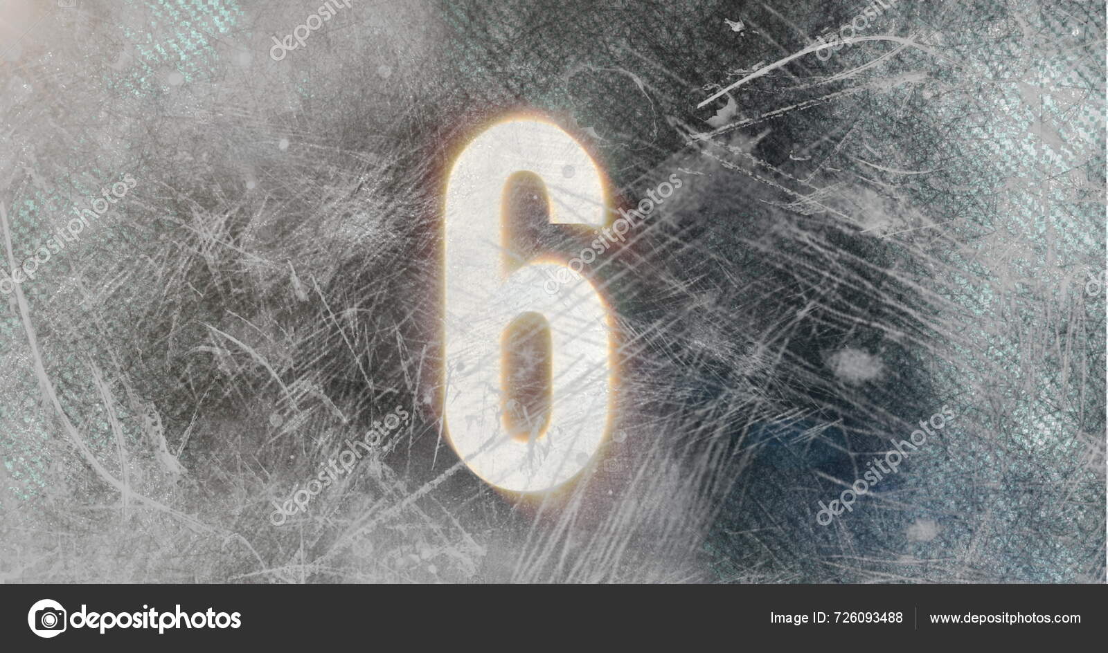 Large Number Six Glowing Center Scratched Textured Background ...