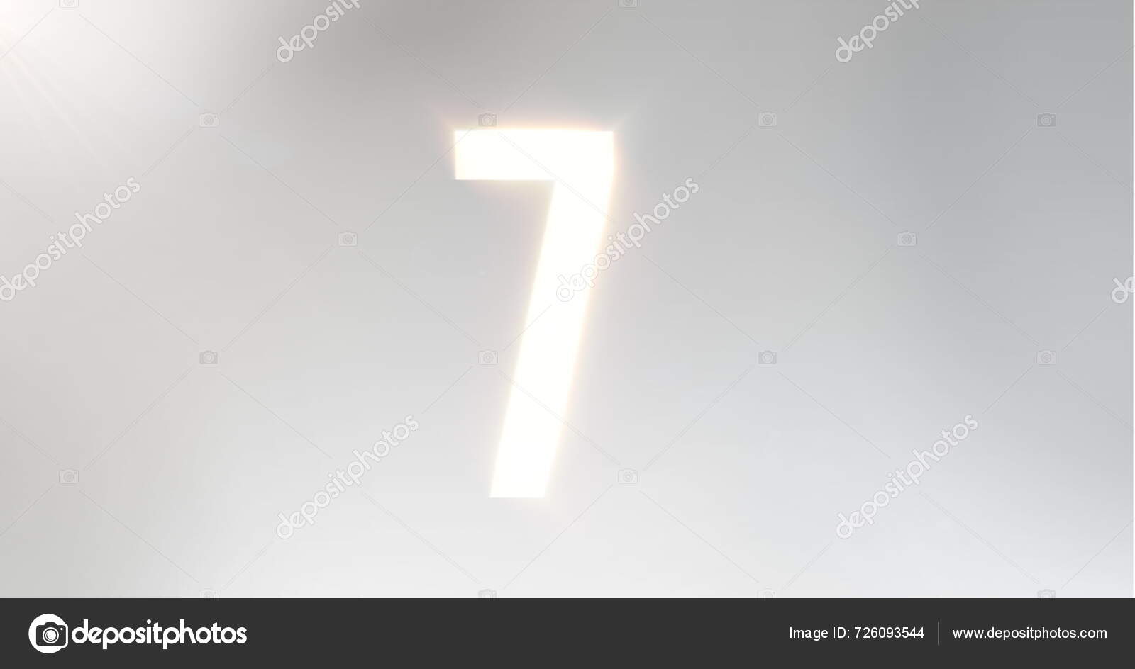 Bright Number Seven Glowing Soft Light Grey Background Light Rays ...