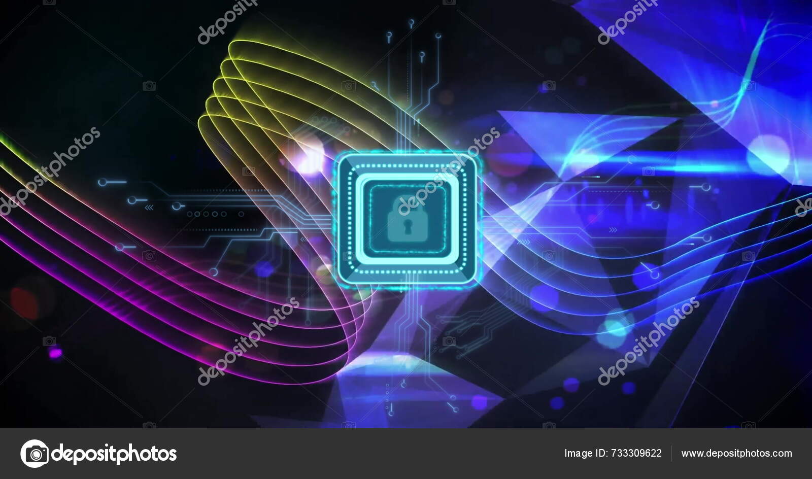 Image Padlock Icon Computer Circuit Board Light Trails Black Background — Stock Photo ...