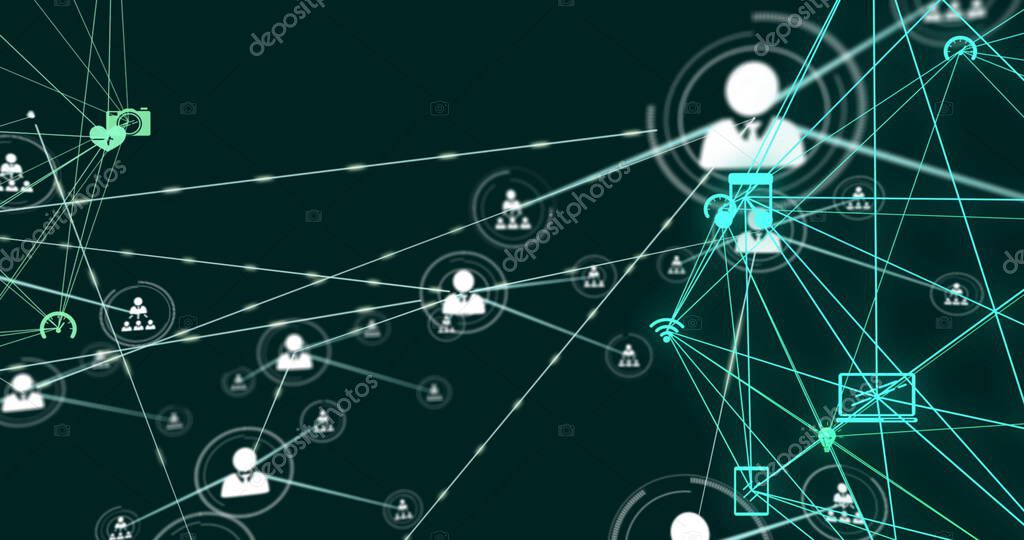 Imagen de la red de conexiones con iconos y procesamiento de datos ...