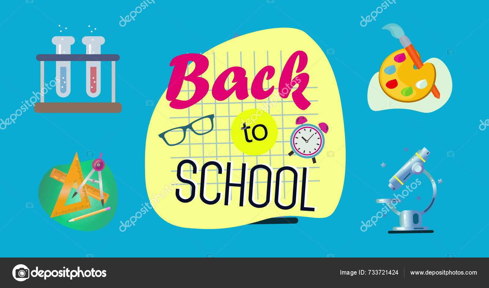 Digital Image Back School Text School Concept Icons Blue Background ...