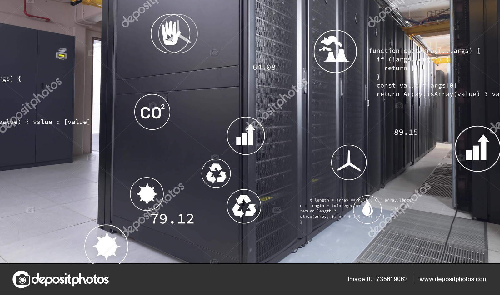 Image Eco Icons Digital Data Processing Computer Servers Global Connections — Stock Photo ...