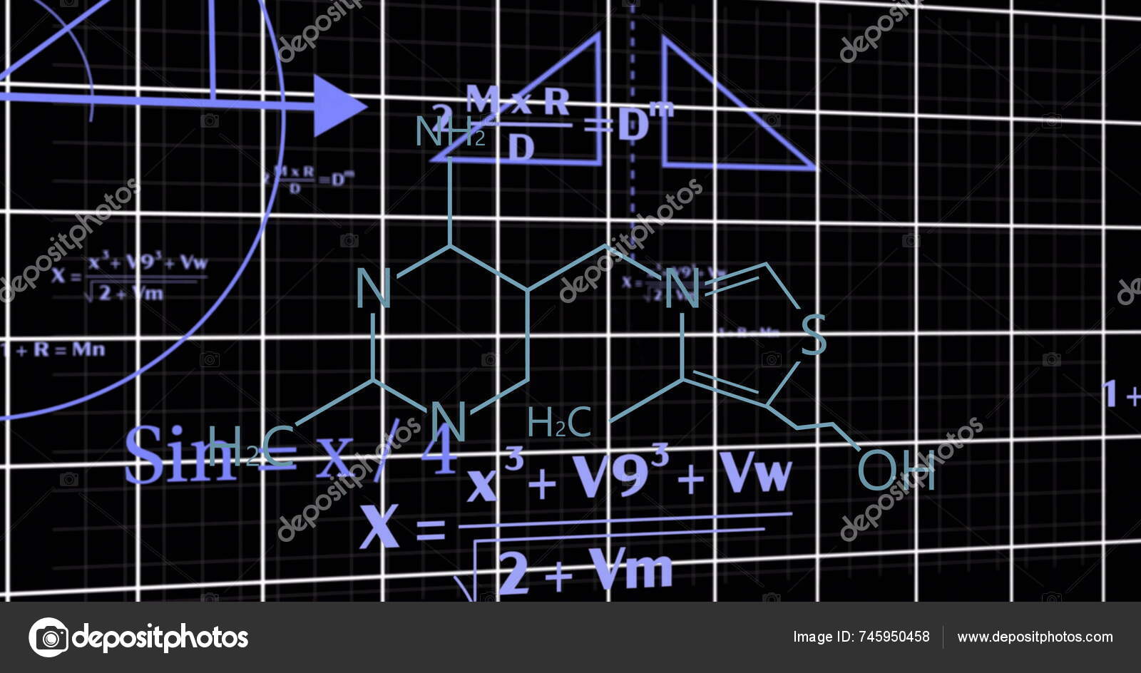 Chemical Formulas Mathematical Equations Grid Background Science ...