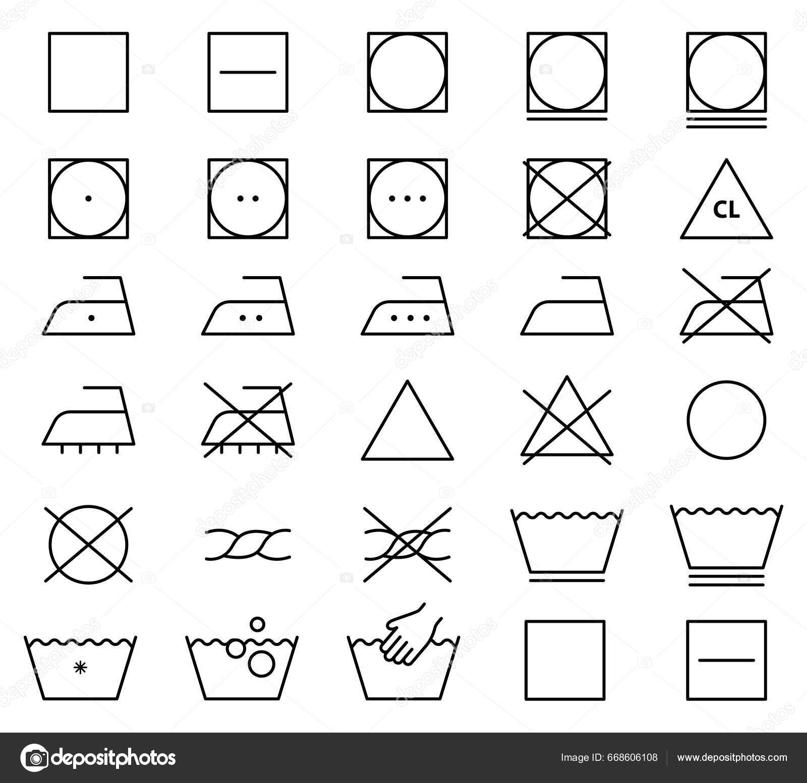 Conjunto Iconos Vectores Lavandería Lavar Símbolos Instrucciones ...