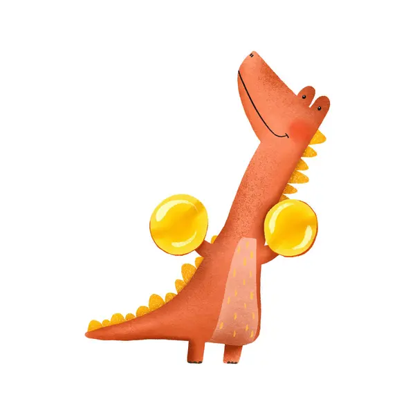 Cute Yellow Dinosaur Musician Plays Cello Hand Drawn Cartoon Character ...