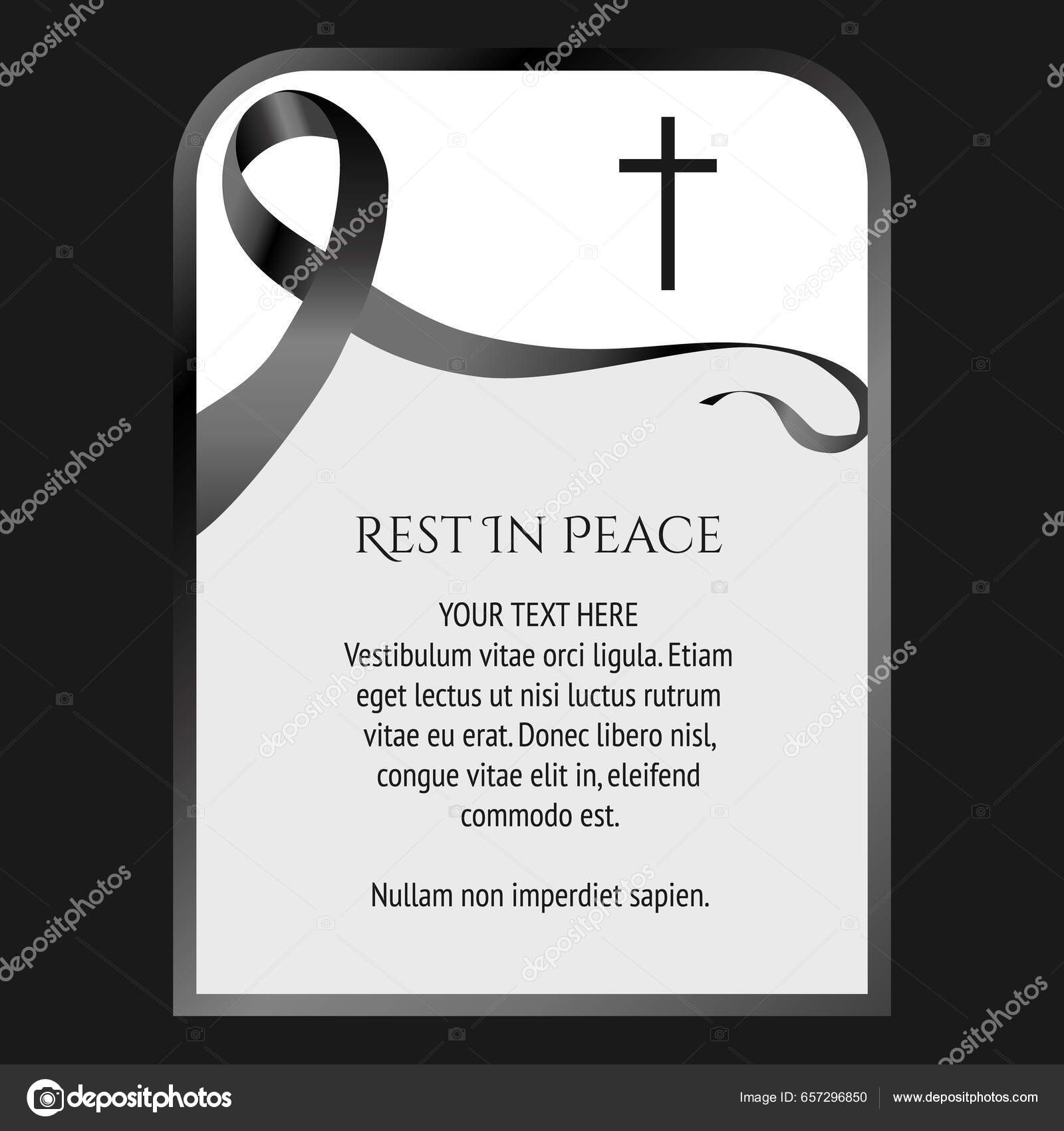 Plantilla Tarjeta Funeraria Con Cinta Negra Cruz Negra Elegante ...