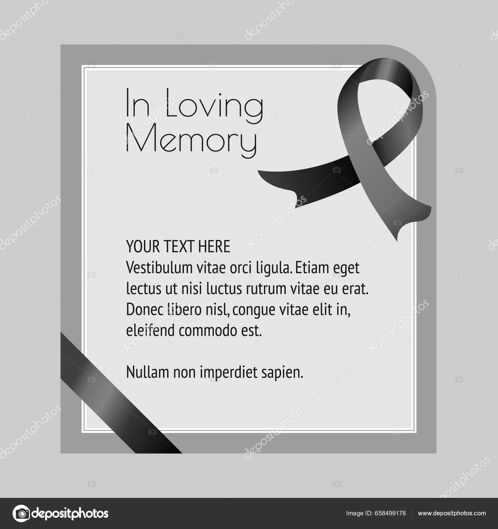 Card Template Funeral Black Ribbon Bow Ribbon Corner Elegant Black ...