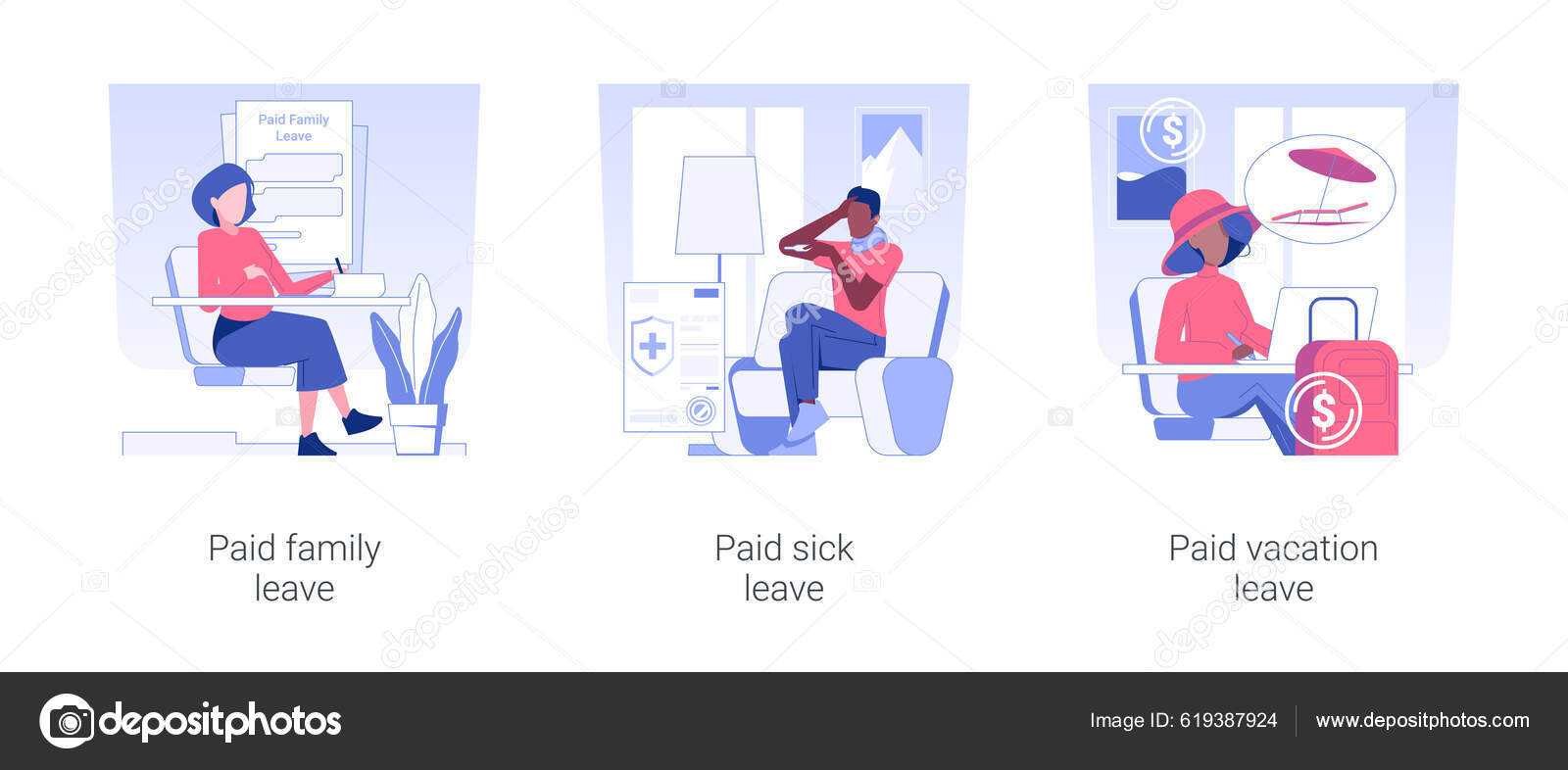 Employee Benefits Isolated Concept Vector Illustration Set Paid Family ...