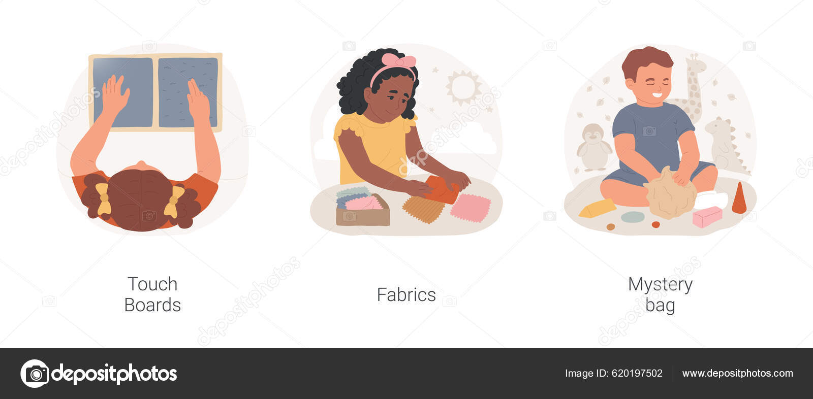 Tactile Sense Montessori Classroom Isolated Cartoon Vector Illustration ...