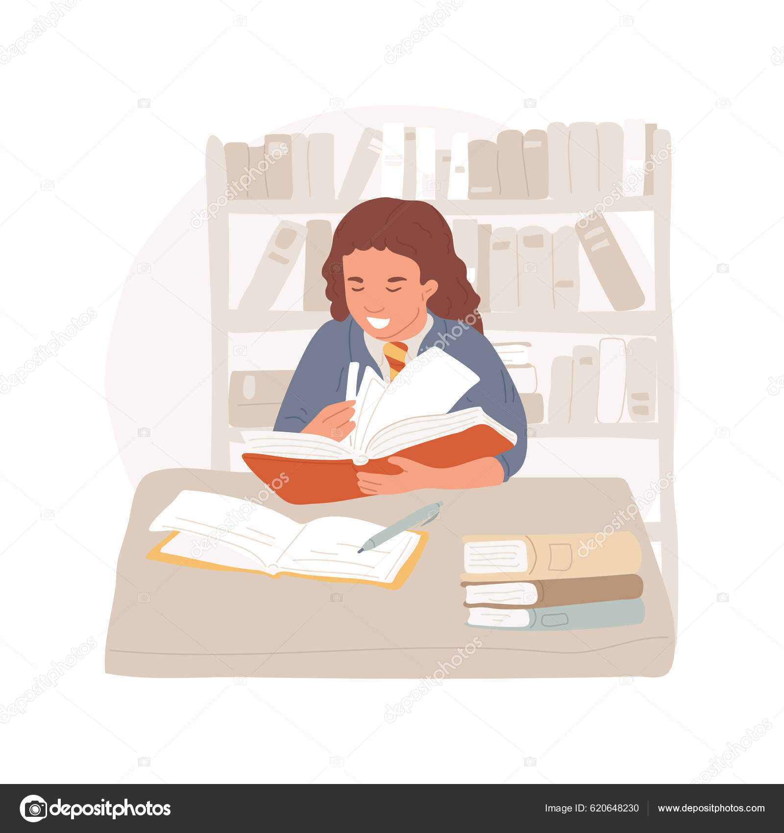 Biblioteca Escolar Ilustración Vectorial Dibujos Animados Aislados Niño ...