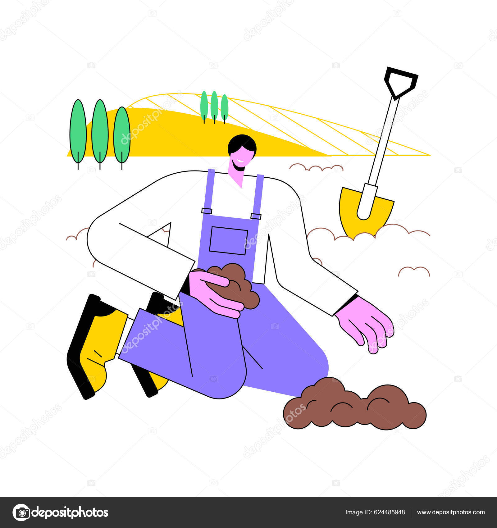 Manajemen Tanah Mengisolasi Gambar Vektor Kartun Petani Menguasai Tanah ...