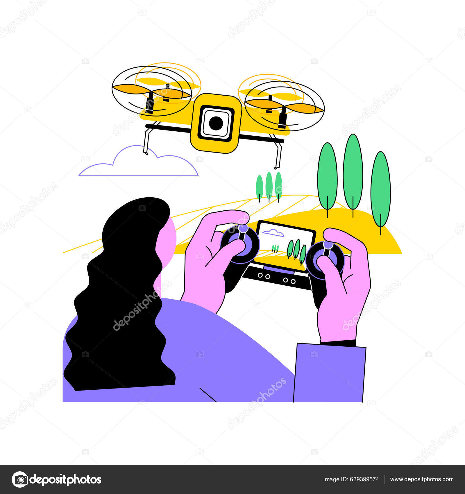 Drone Filming Isolated Cartoon Vector Illustrations Girl Controls Drone ...