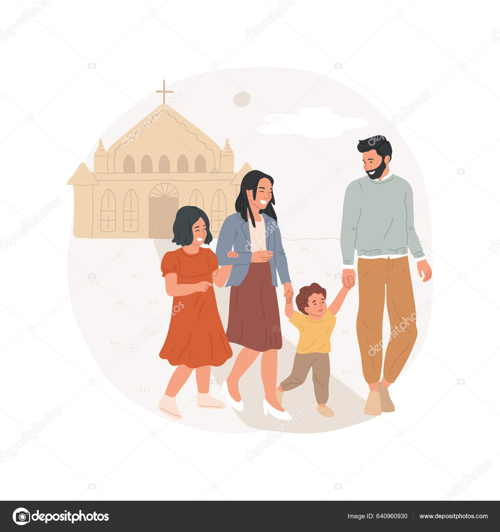 Attending Church Isolated Cartoon Vector Illustration Family Kids Going ...