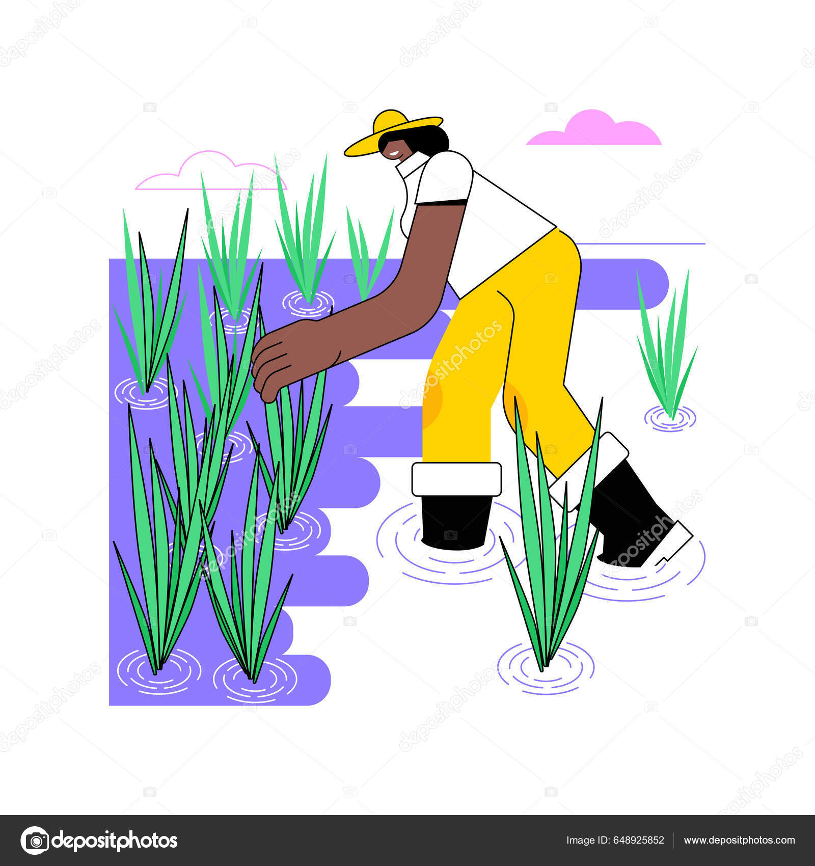 Rice Growing Isolated Cartoon Vector Illustrations Young Farmer Growing ...