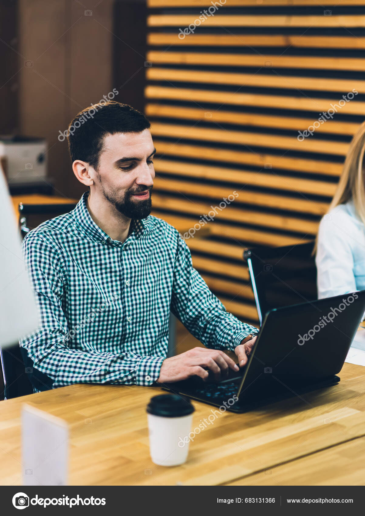 Cheerful Diligent Man Woman Concentrated Typing Working Laptop Modern Computer Stock Photo by ...