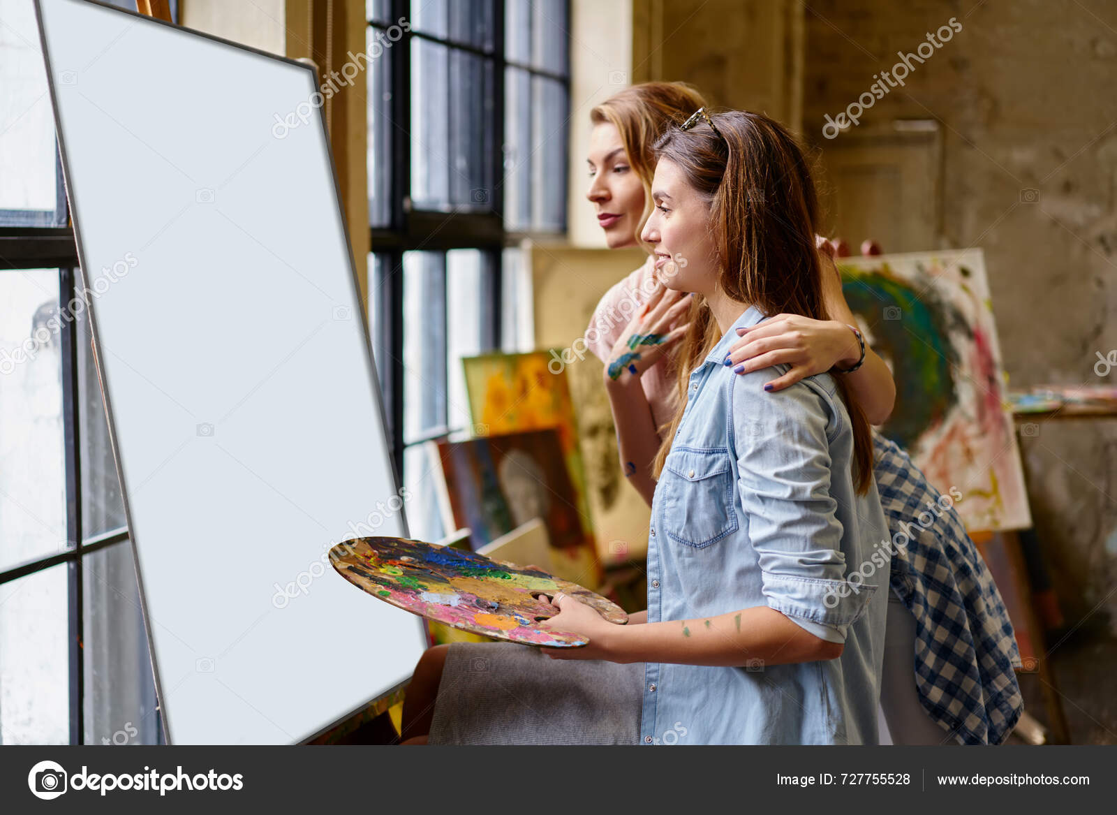 Talented Female Artists Discussing Abstract Paintings Canvas Talking ...