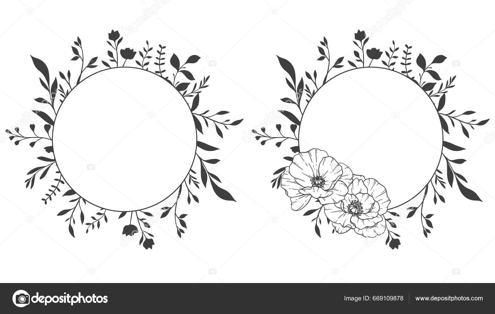 Marcos Florales Line Art Fine Line Poppy Frames Ilustración Dibujada ...
