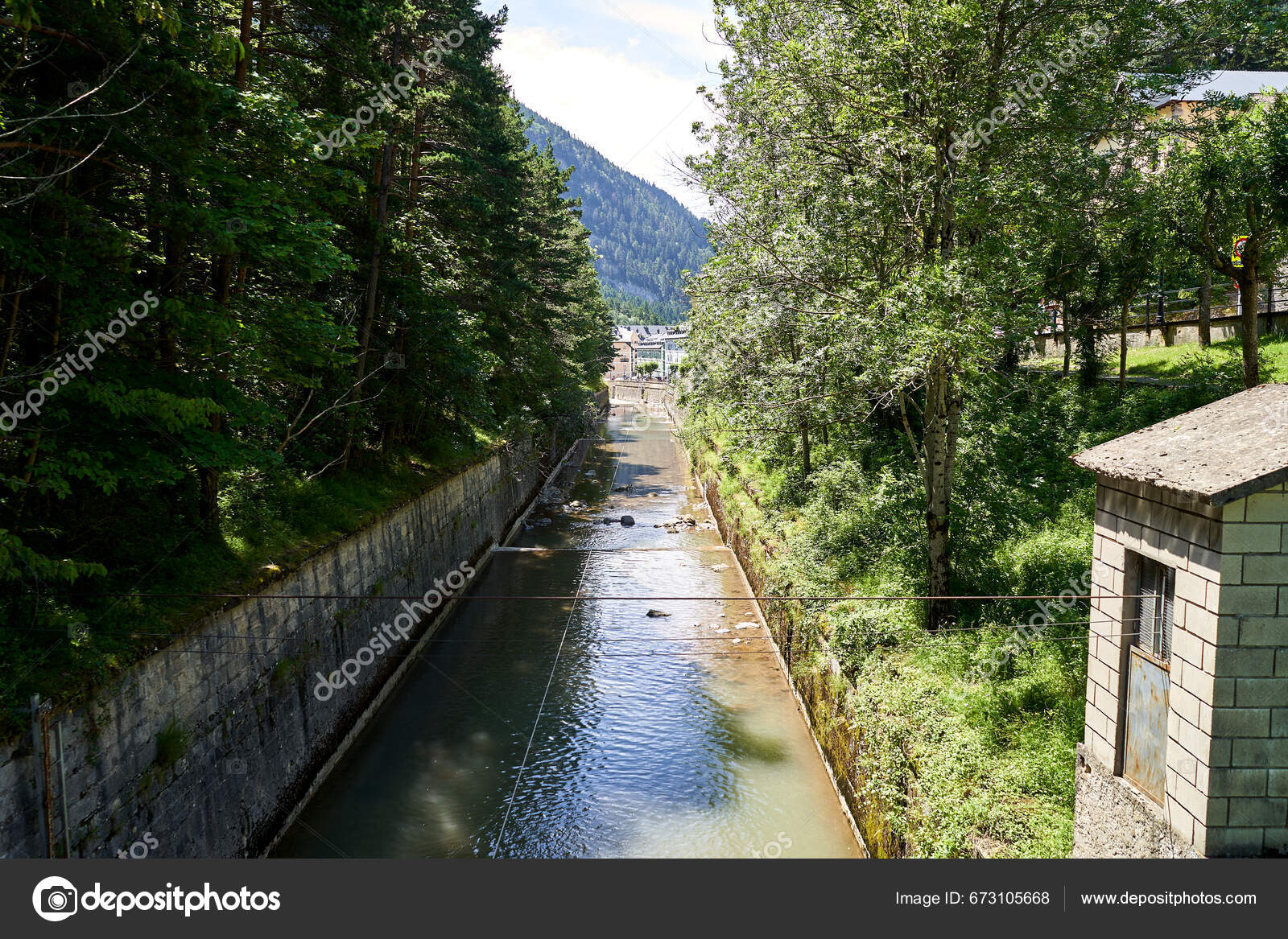 Aragon River Guided Stone Channel Passes Old Station Canfranc Stock ...