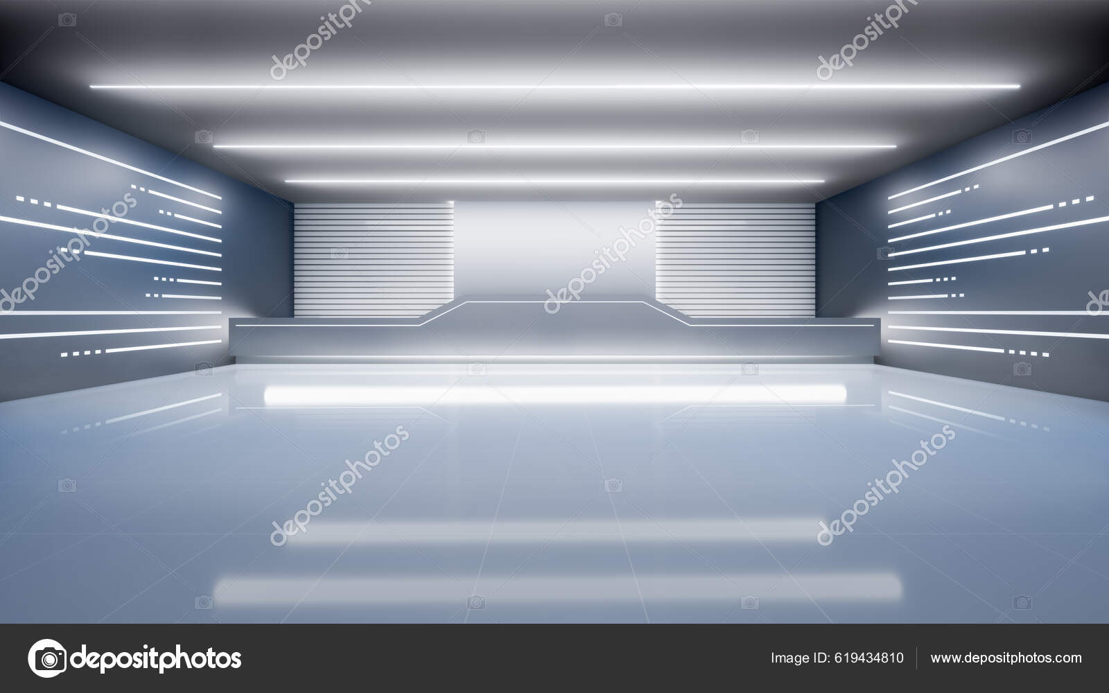 Rendering Empty Space Futuristic Showroom Spaceship Hall Studio ...