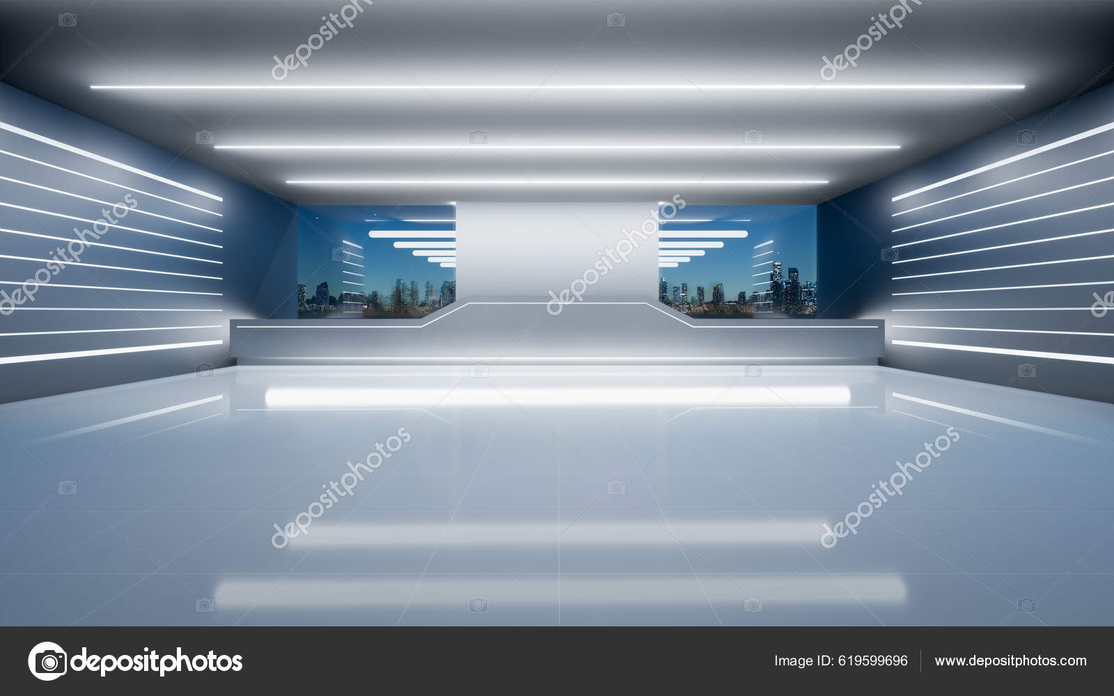 Rendering Empty Space Futuristic Showroom Spaceship Hall Studio ...