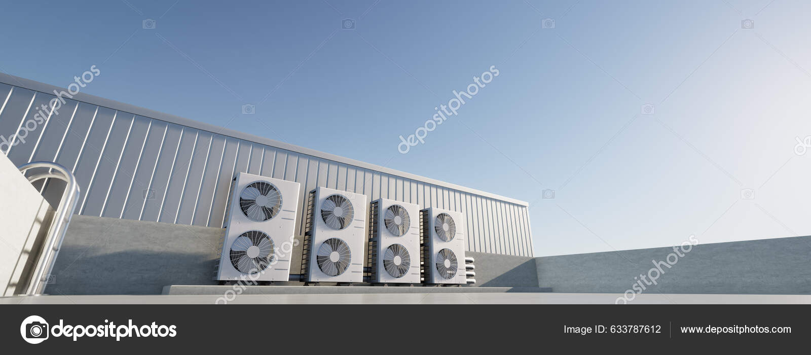 Rendering Condenser Unit Compressor Rooftop Industrial Plant Factory ...