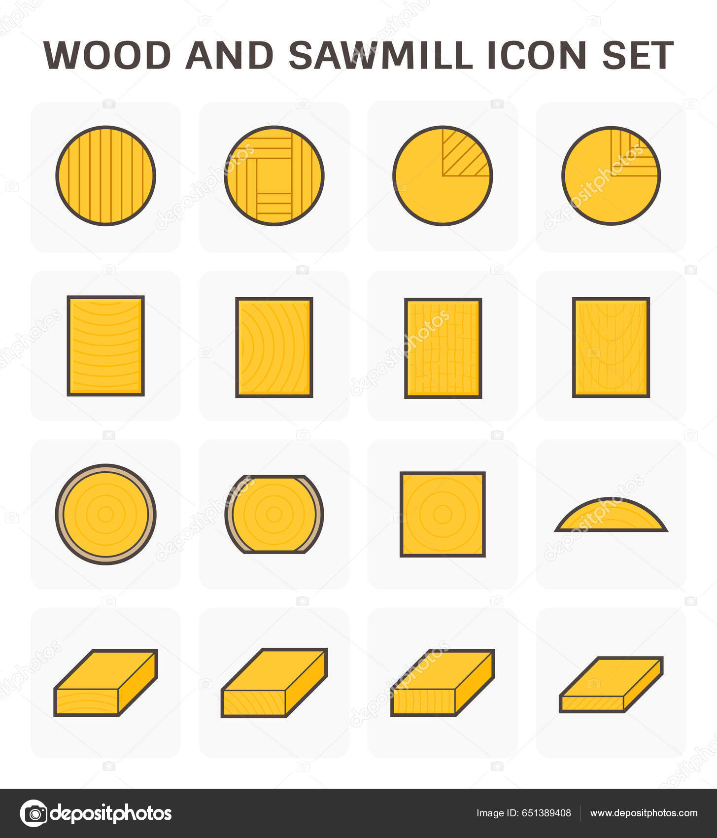 Wood Sawmill Vector Icon Plank Board Lumber Girder Include Log Stock ...
