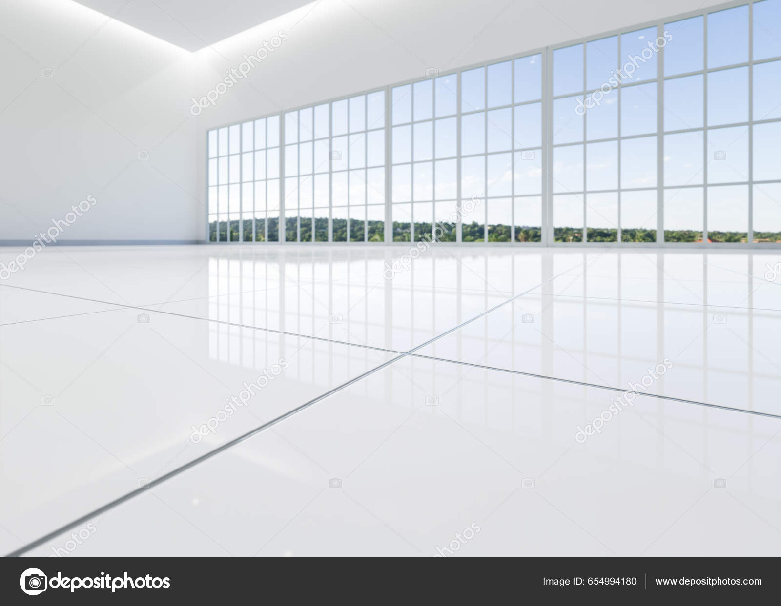 Rendering Close White Tile Floor Perspective View Empty Space Room ...