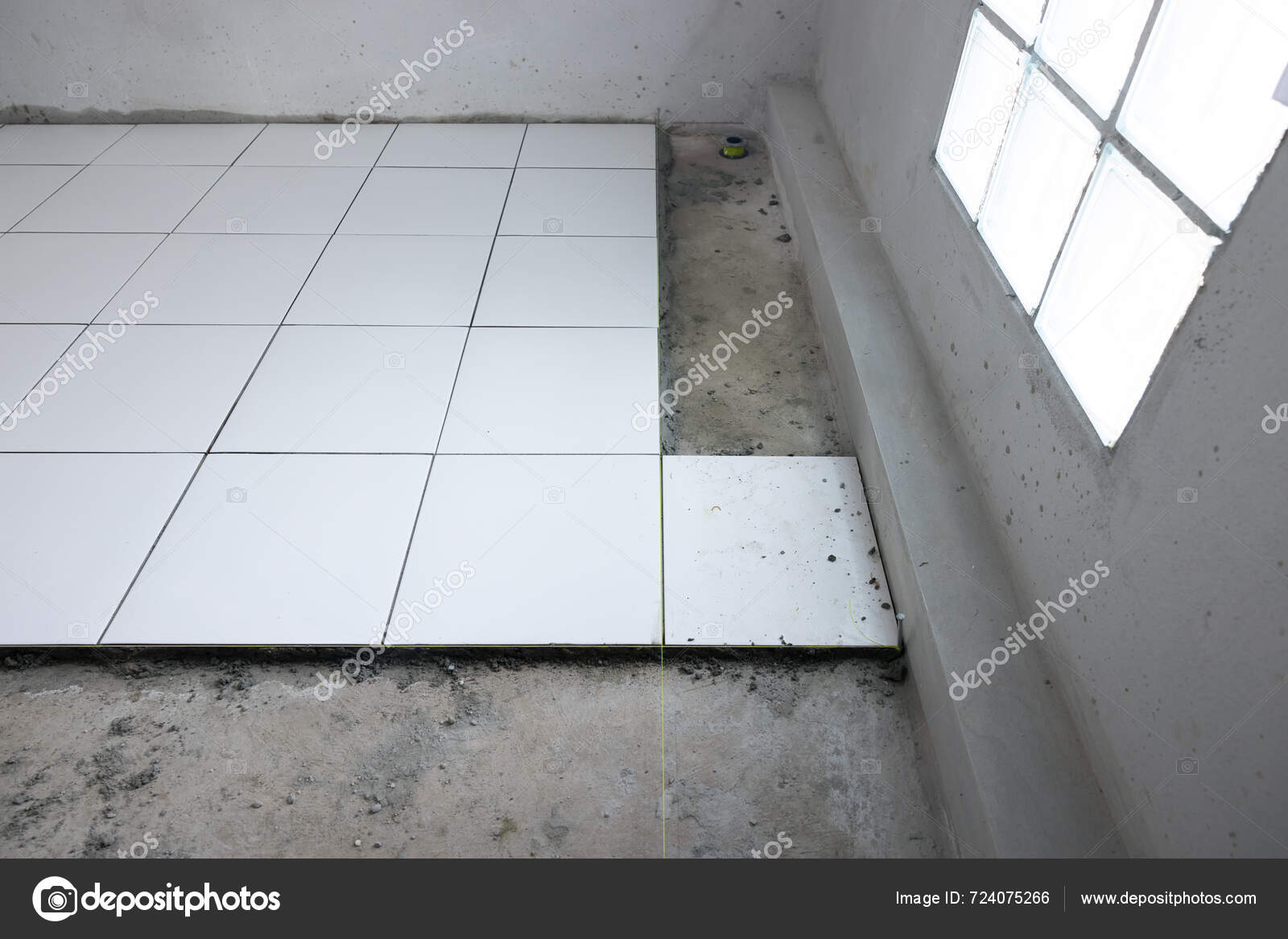 Tile Floor Construction Perspective View White Square Ceramic Tile ...