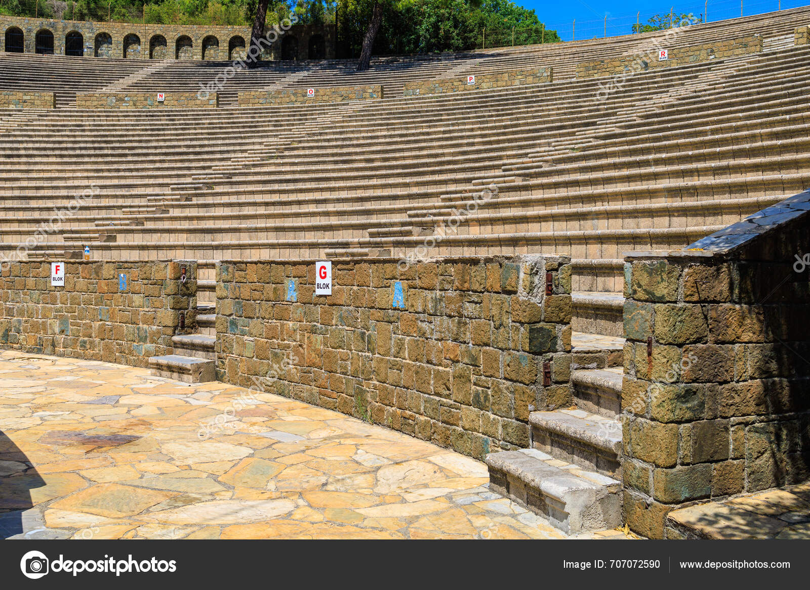 Ancient Amphitheater Marmaris Turkish Inscriptions Meaning Block Sector ...