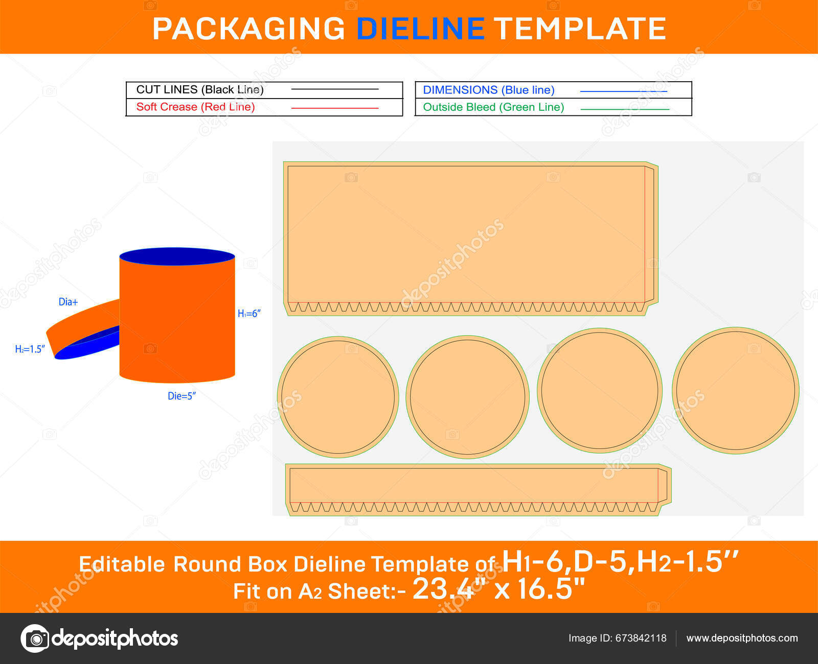 Hat Box Lid Gift Box Dieline Template Dimension Inch Stock Vector by ...