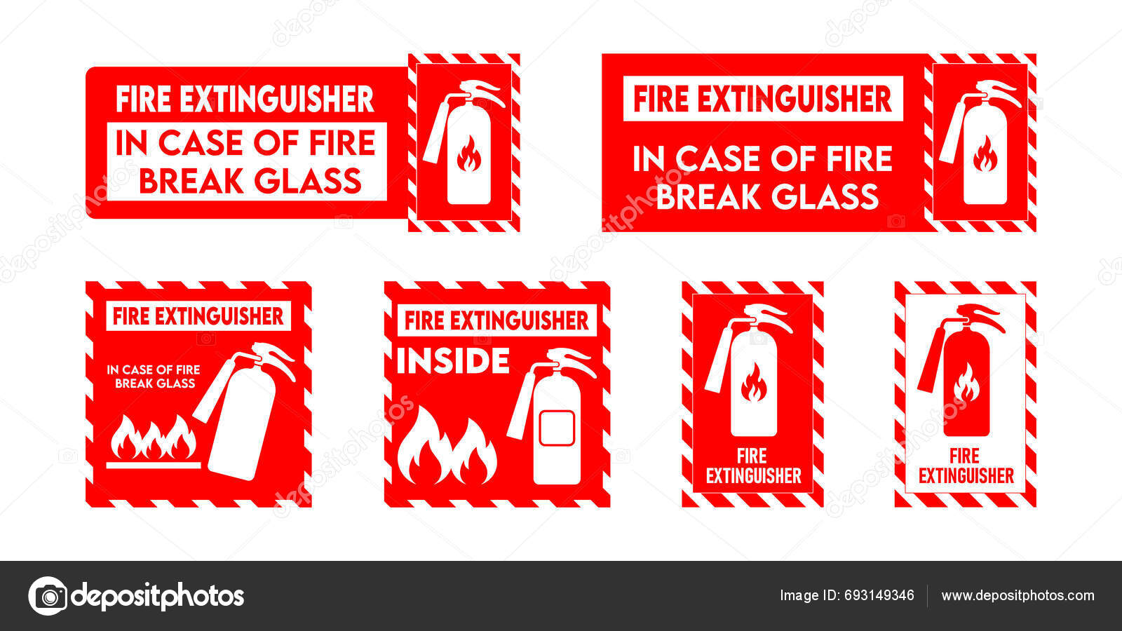 Fire Extinguisher Sign Case Fire Break Glass Vector Sign Label Stock ...