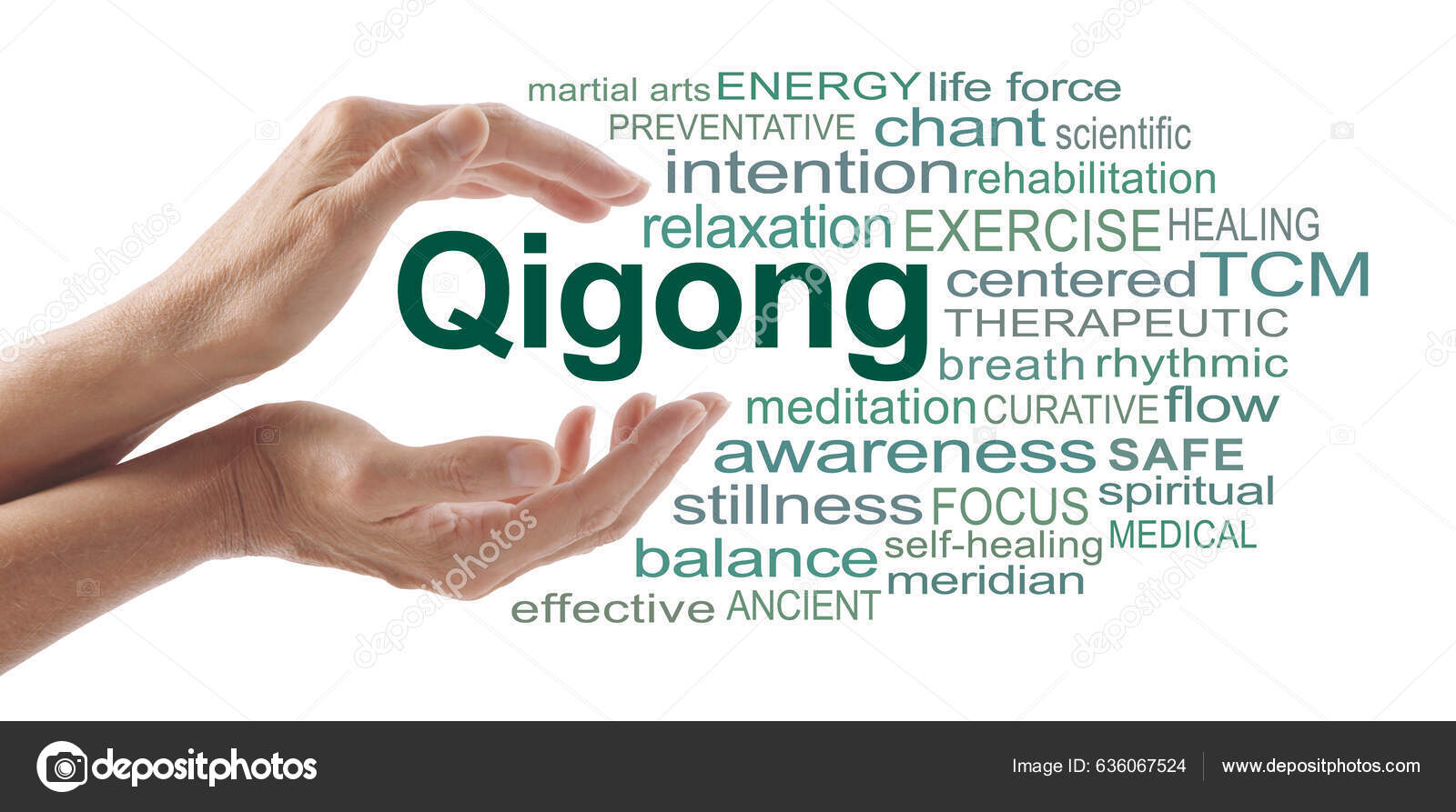 Words Associated Qigong Word Cloud Female Hands Cupped Word Qigong ...