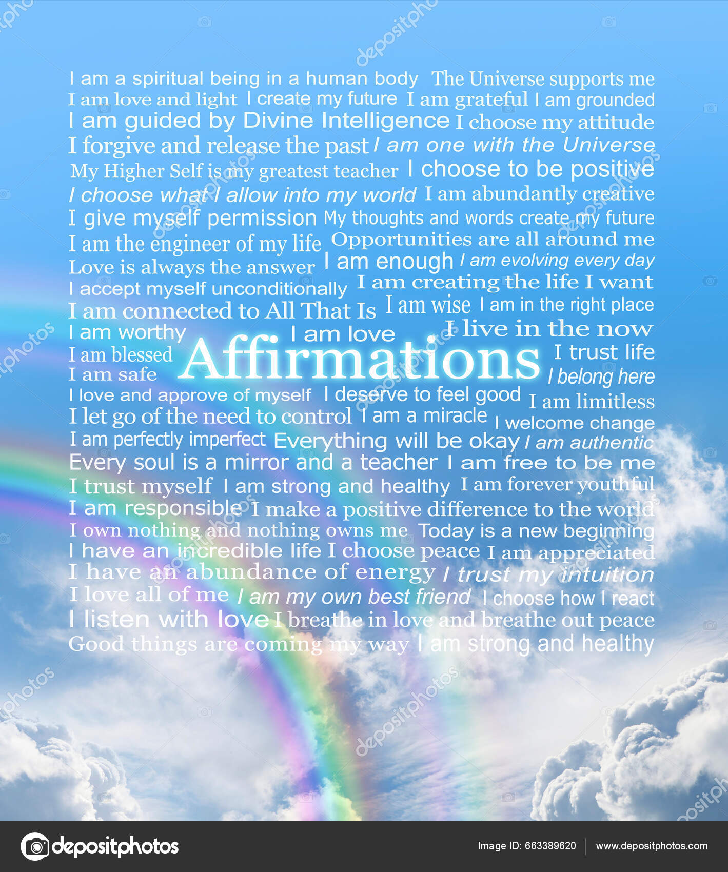 Blue Sky Rainbow Affirmations Word Cloud Self Development Spiritual ...