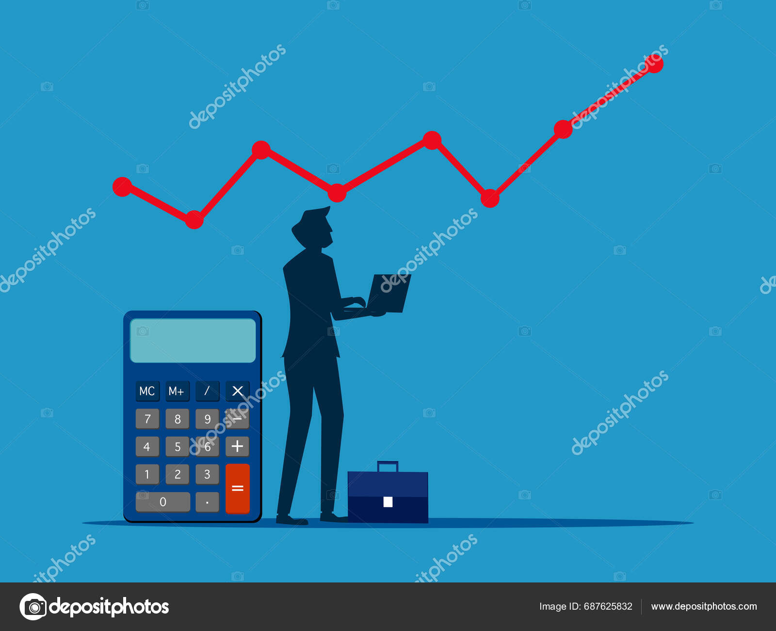 Growth Chart Analysis Businessman Laptop Analyzing Graphs Calculator ...