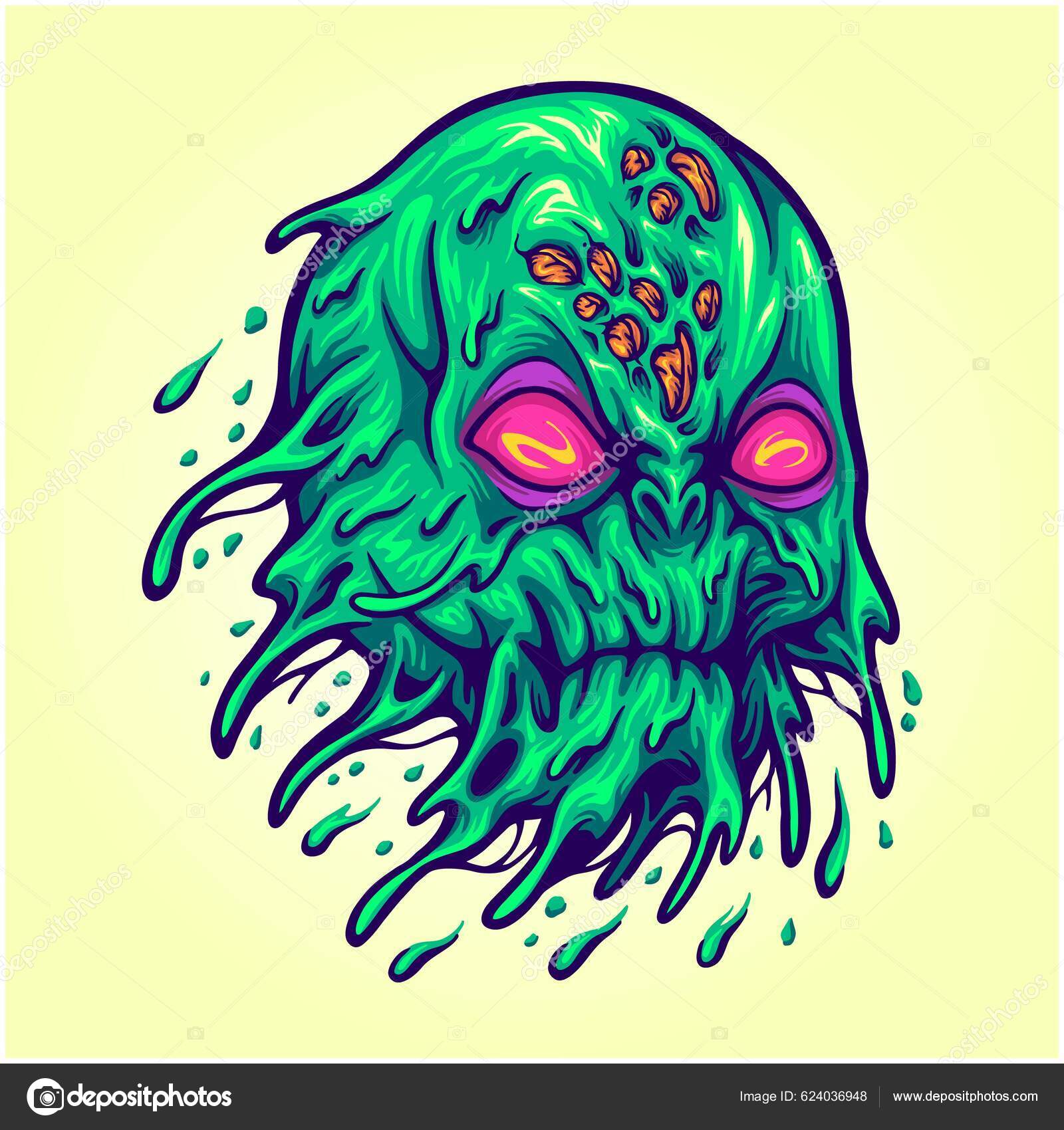 Alien Hoofd Logo Een Glanzende Groene Buitenaardse Figuur Zit Met Zijn