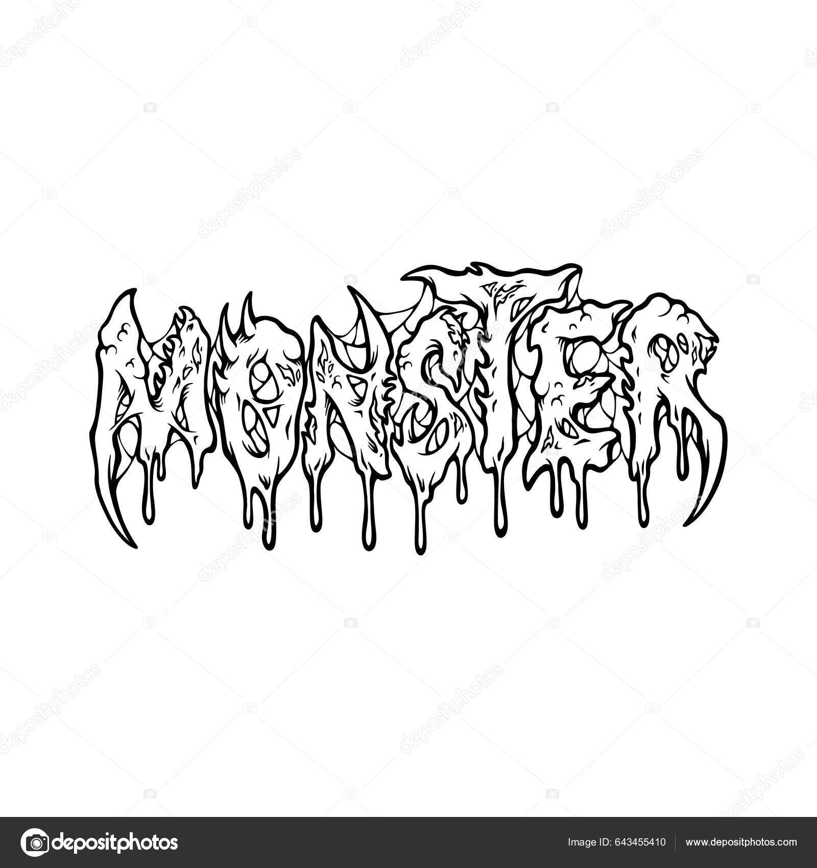 Melting Font Monster Hand Lettering Word Monochrome Vector ...