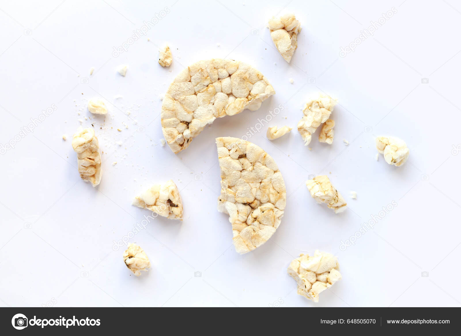 Broken Puffed Rice Cracker Isolated White Background Top View Stock ...