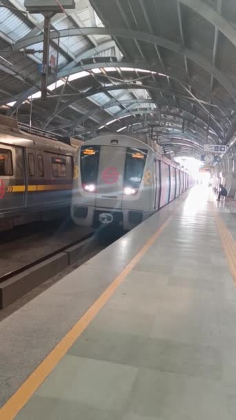 New Delhi India February 2024 Delhi Metro Train Arriving Jhandewalan ...