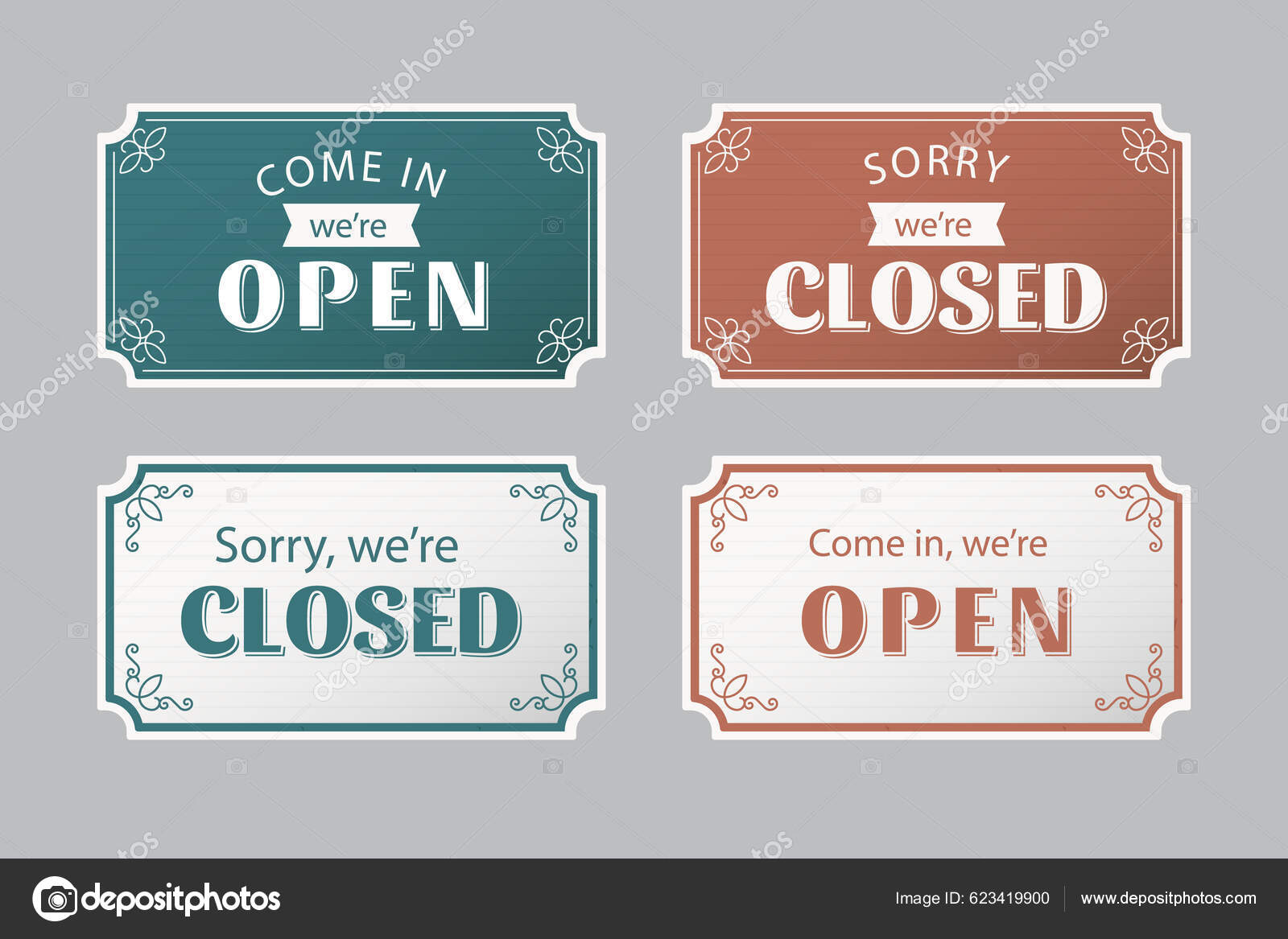 Vintage Open Closed Signboard Collection Vector Illustration Stock Vector Image by ...
