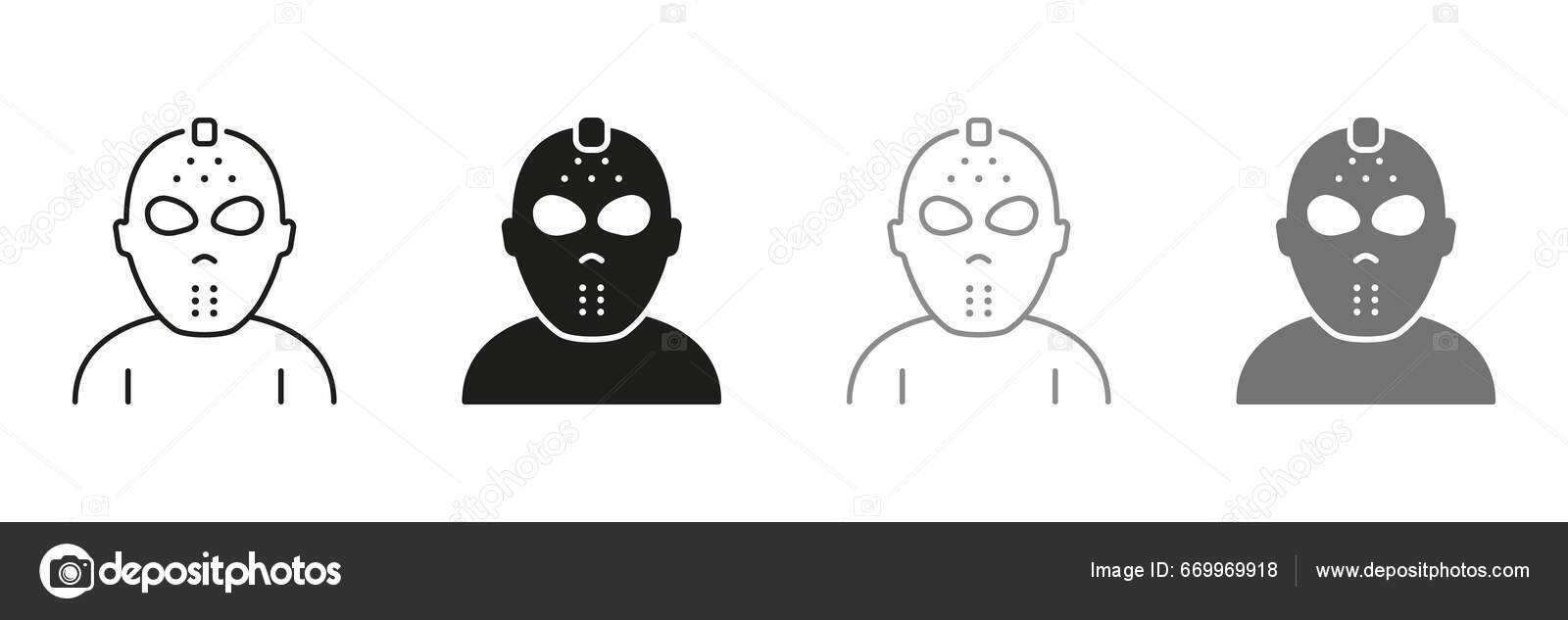 Scary Jason Mask Halloween Party Line Silhouette Icon Set Jason Stock ...