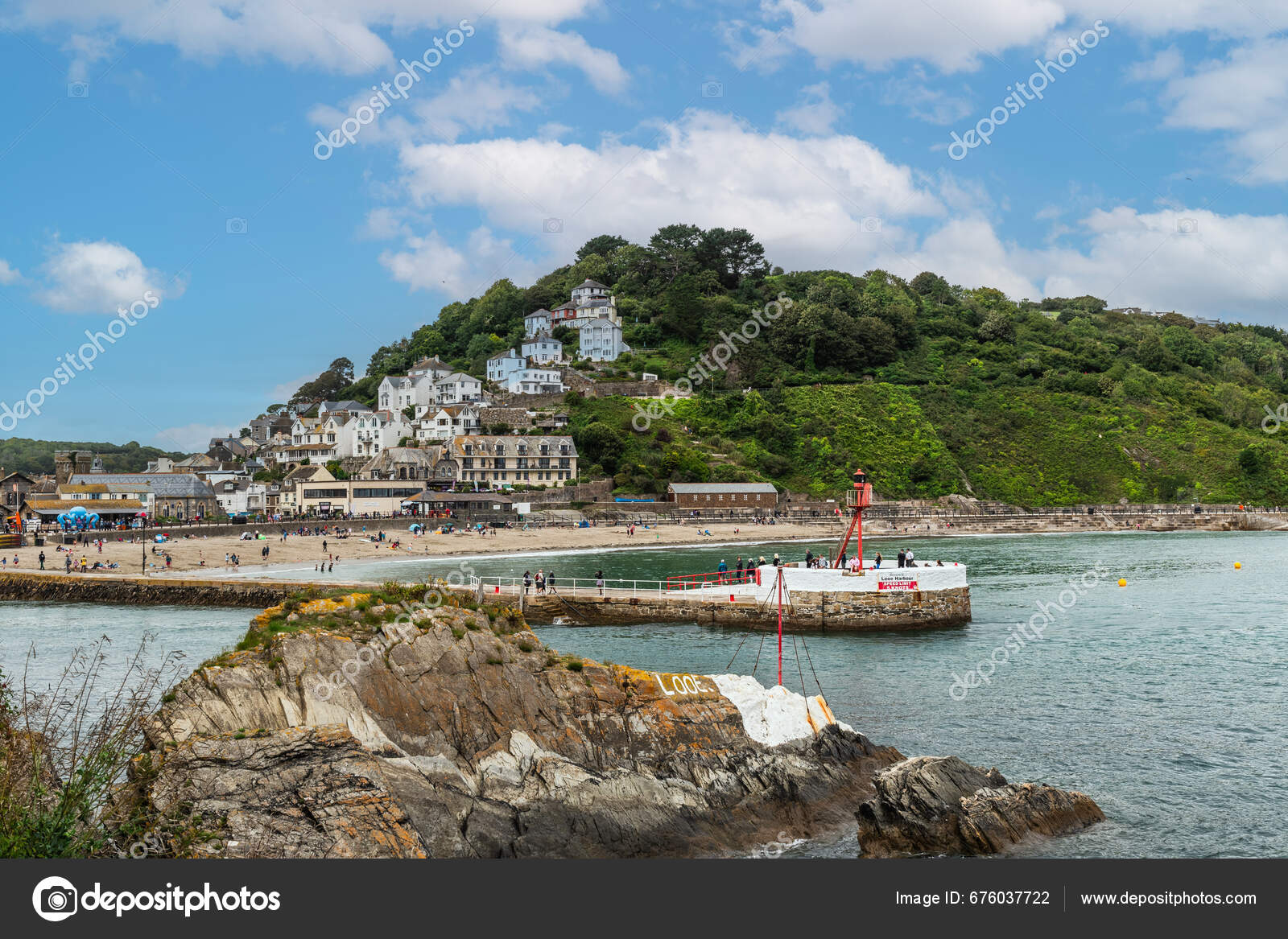 Looe Cornwall August 2023 View East Looe Beach Popular Holiday – Stock ...