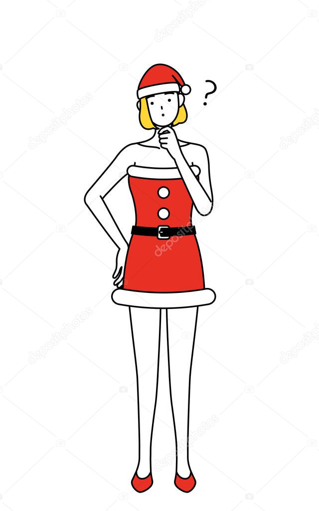 Ilustración simple de una mujer vestida de Santa Claus con preguntas. 2024
