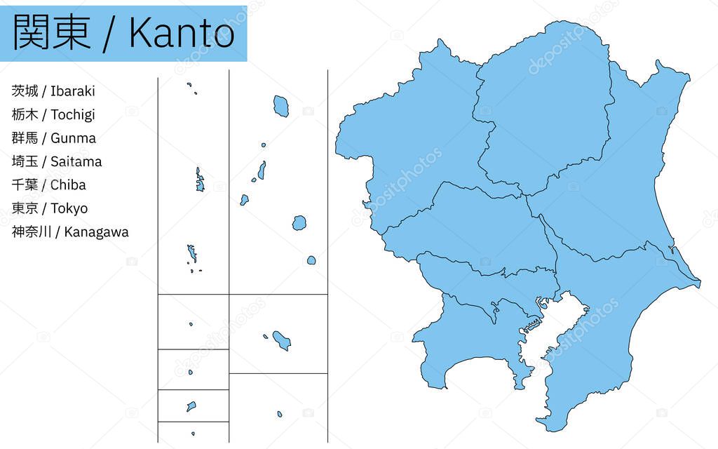 Mapa de Kanto regione (dibujo de línea), Vector Illustration 2025