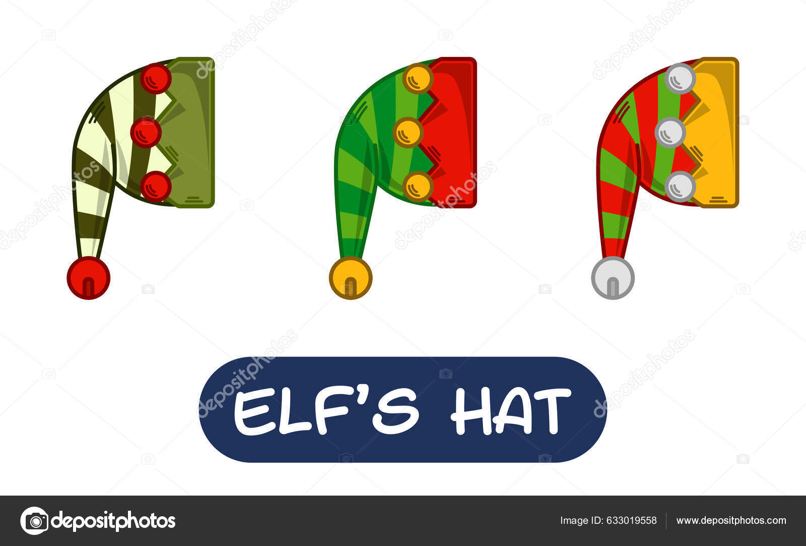 Cartoon Elf Hat Illustration Set Variation Colors Eps Vector Stock ...