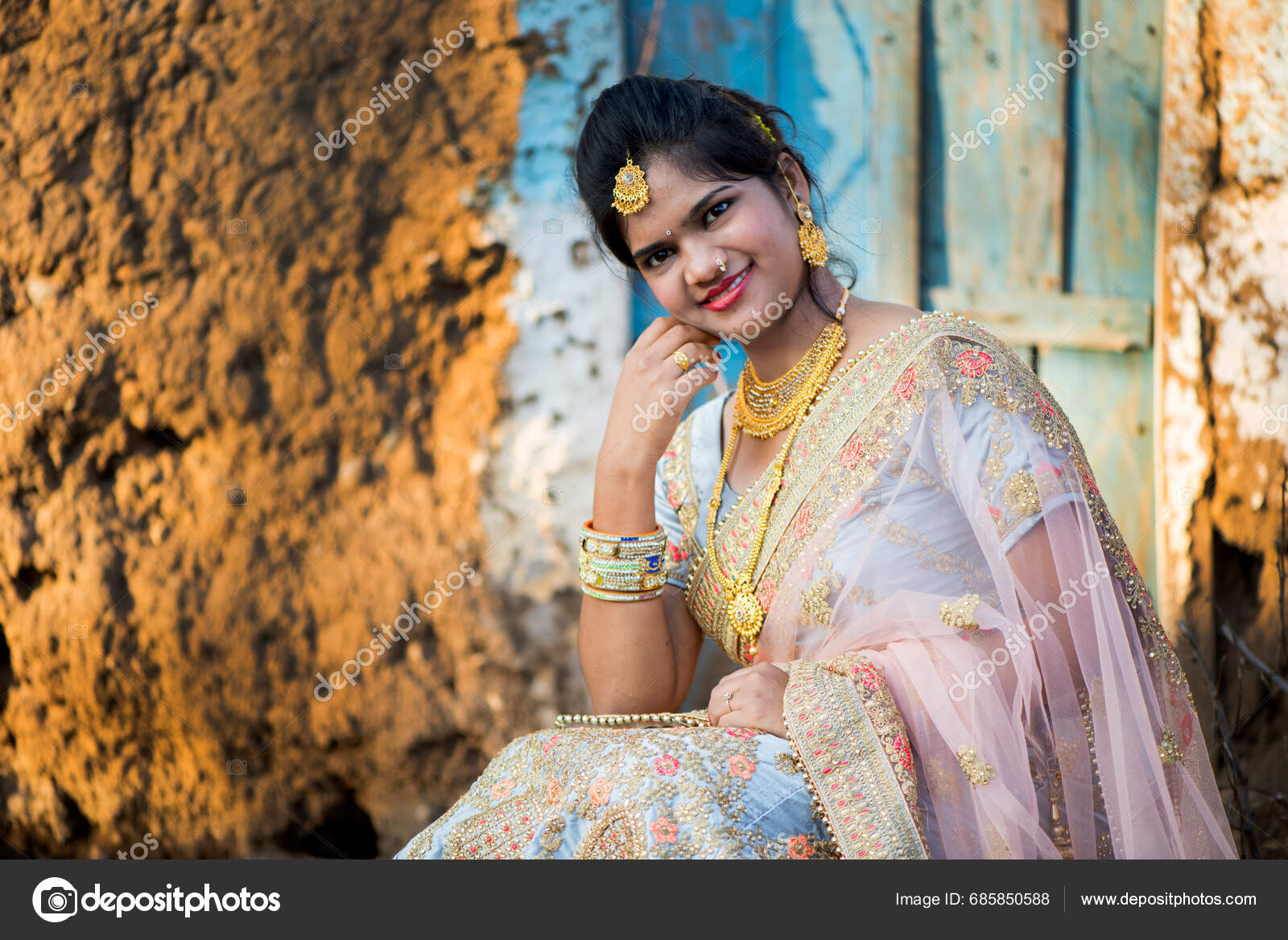 Beautiful Indian Bride Village — Stock Photo © CRSPHOTOS #685850588