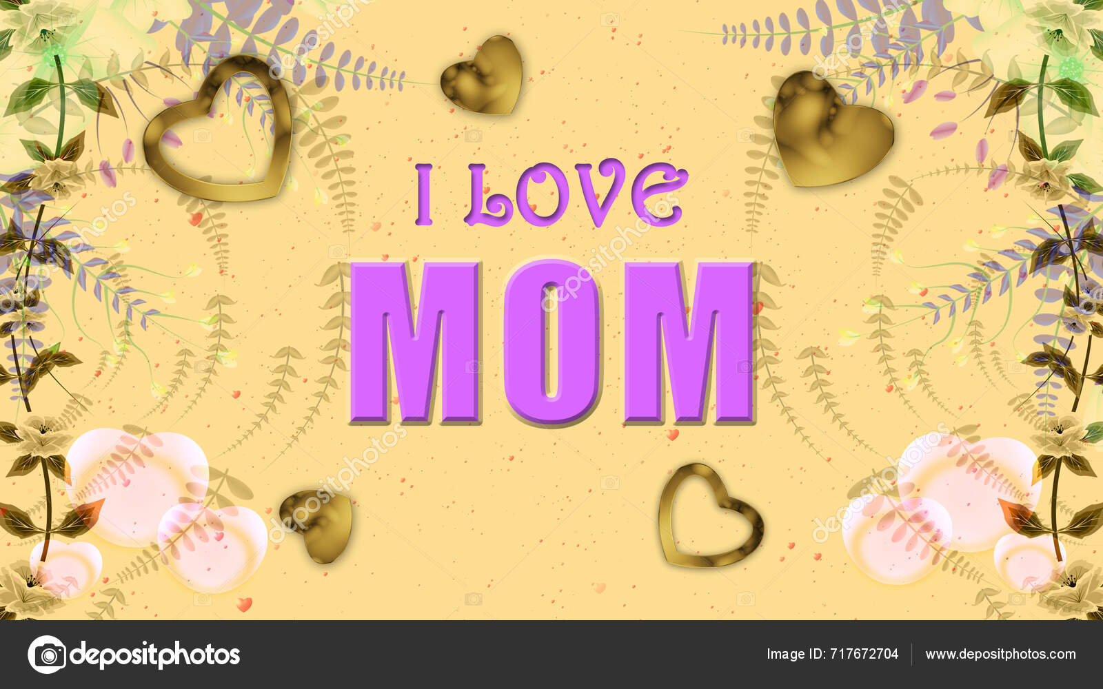 Love Mom Text Golden Colour Texture Animated Flowers Concept Mother's ...