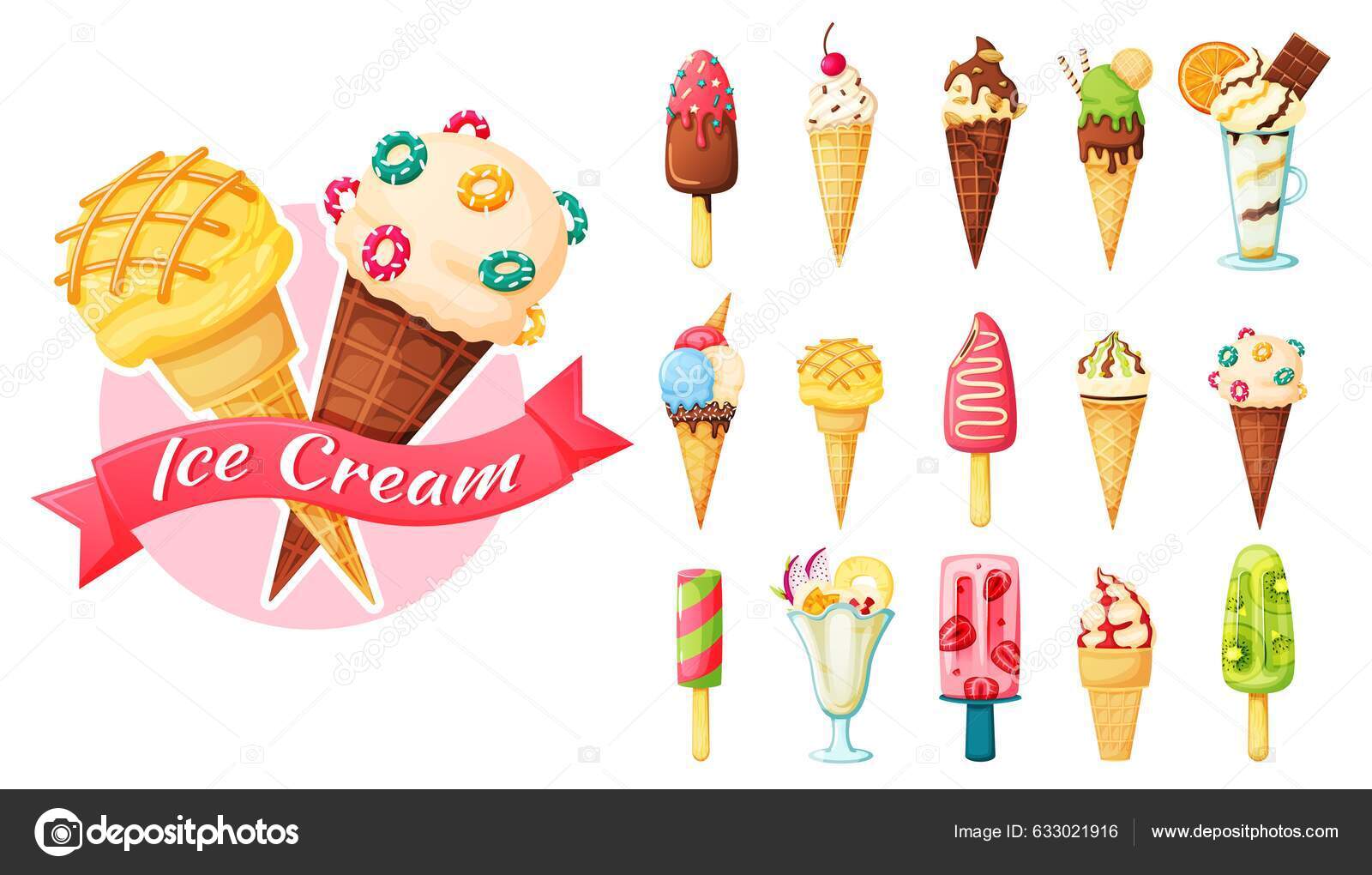 Cartoon Eis Mit Früchten Oder Vanille Vektor Der Zeichentrick ...