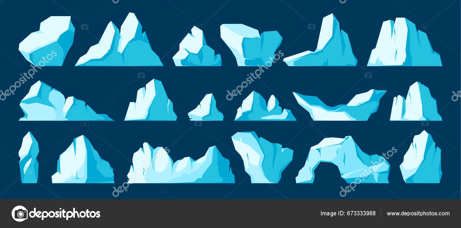 Iceberg Collection Cartoon Melting Iceberg Floating Ocean Frozen Polar ...